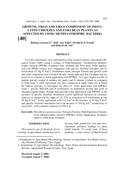 (PDF) Growth, Yield and Yield Component of Inoculated Chickpea and Faba Bean Plants as Affected ...