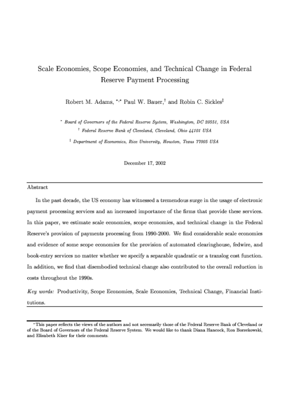 (PDF) Scale Economies, Scope Economies, and Technical Change in Federal ...