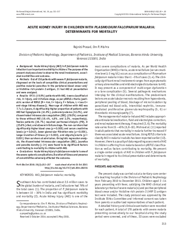 (PDF) Acute Kidney Injury in Children with Plasmodium Falciparum ...