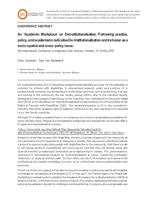 (PDF) An ‘Academic Workplace’ on Deinstitutionalization. Partnering ...