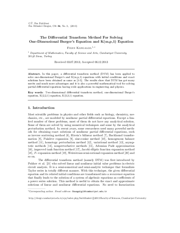 (PDF) The Differential Transform Method For Solving one-dimensional ...
