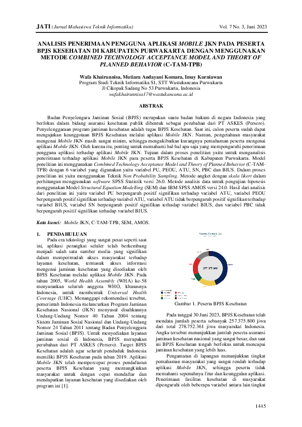 (PDF) Analisis Penerimaan Pengguna Aplikasi Mobile JKN Pada Peserta BPJS Kesehatan DI Kabupaten ...