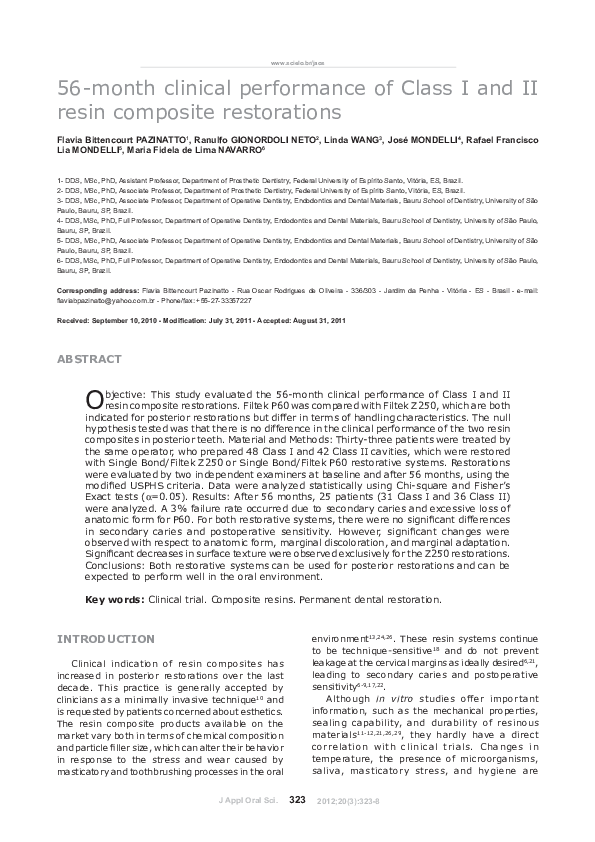 Pdf 56 Month Clinical Performance Of Class I And Ii Resin Composite Restorations Jose