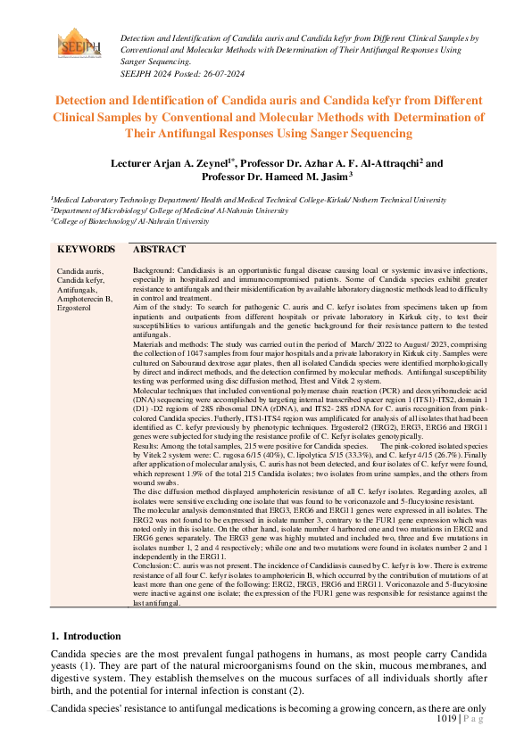 (PDF) Detection and Identification of Candida auris and Candida kefyr ...