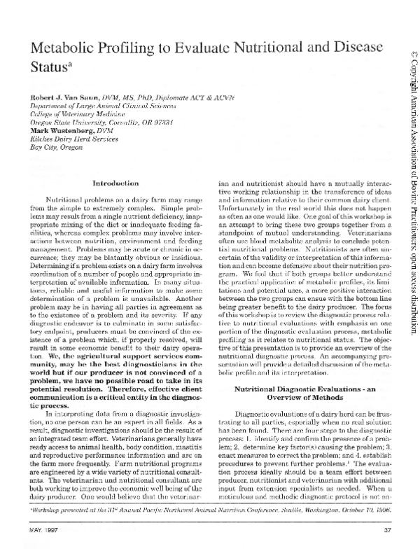 (PDF) Metabolic profiling to evaluate nutritional and disease status