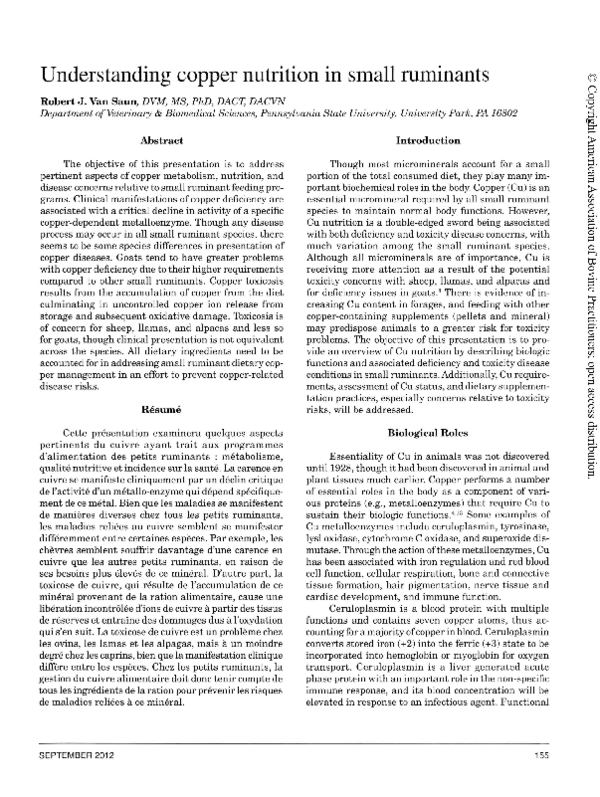 (PDF) Copper Nutrition in Small Ruminants' Health