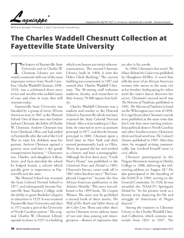 (PDF) The Charles Waddell Chesnutt Collection at Fayetteville State ...