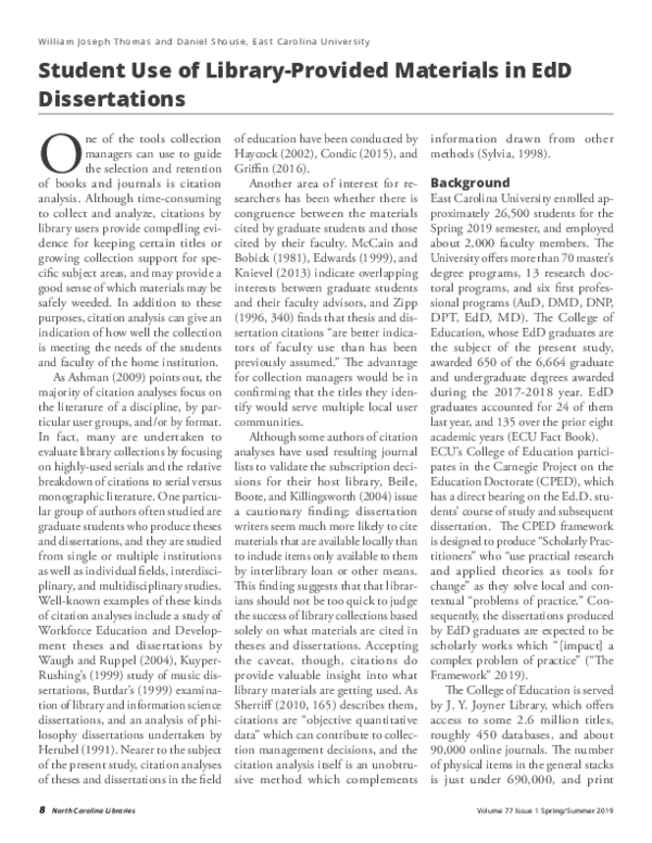 (PDF) Student Use of Library-Provided Materials in EdD Dissertations