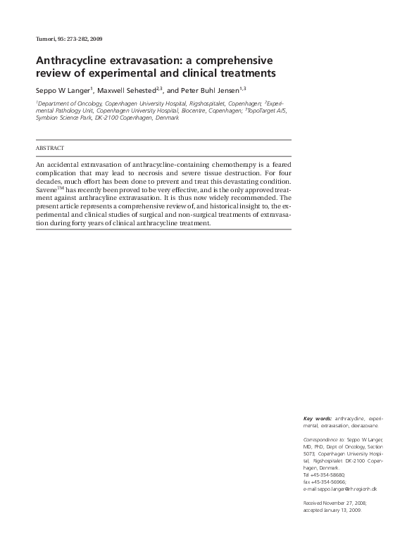 (PDF) Anthracycline Extravasation: A Comprehensive Review of ...