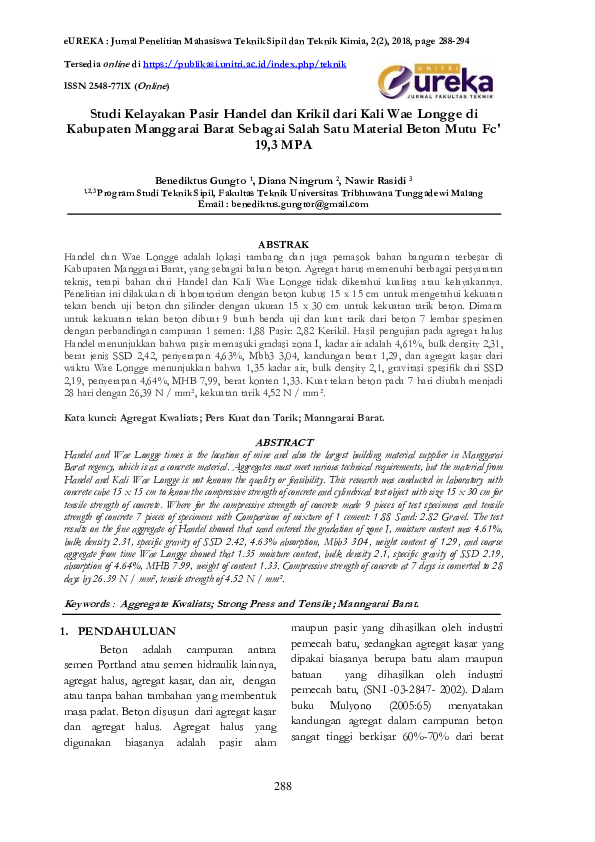 (PDF) Studi Kelayakan Pasir Handel dan Krikil dari Kali Wae Longge di ...