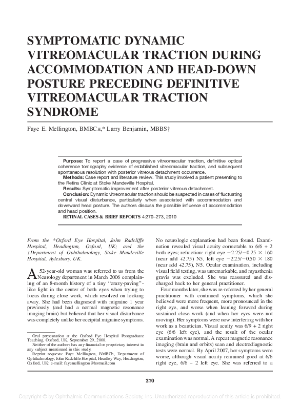 (PDF) Symptomatic Dynamic Vitreomacular Traction During Accommodation ...