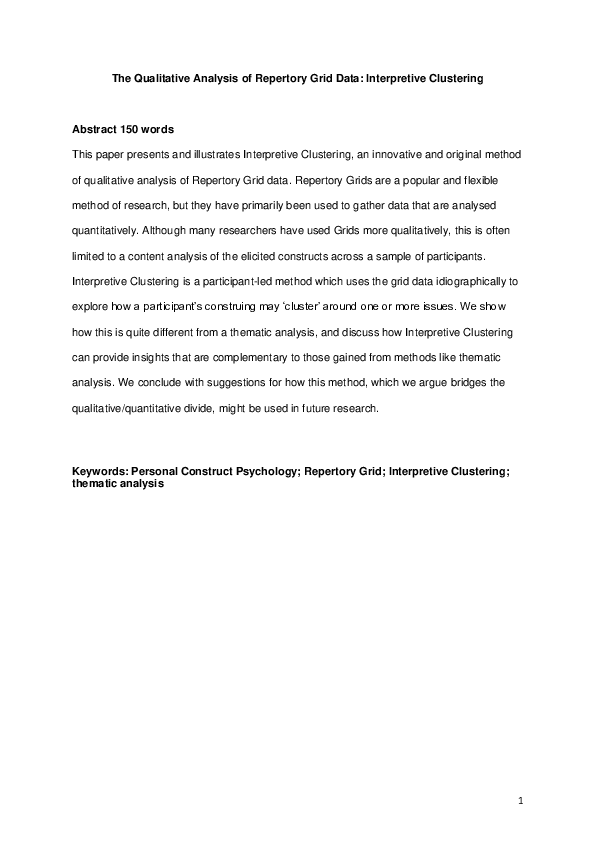 (PDF) The qualitative analysis of repertory grid data: Interpretive Clustering