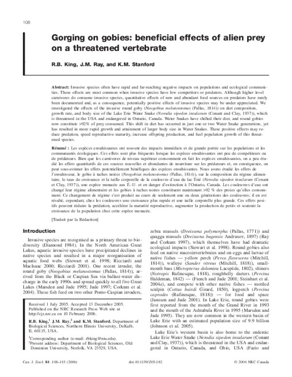 (PDF) Gorging on gobies: beneficial effects of alien prey on a ...