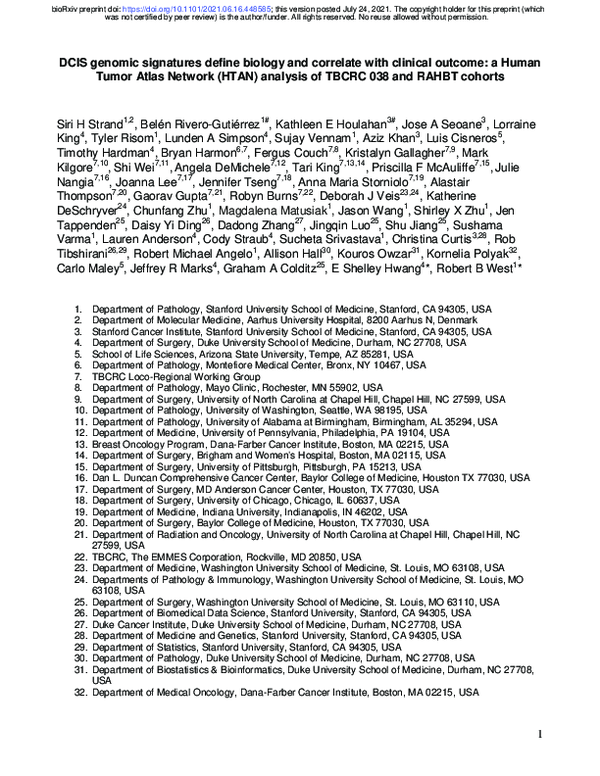 (PDF) DCIS genomic signatures define biology and clinical outcome ...