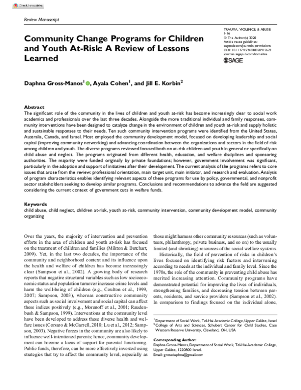 (PDF) Community Change Programs for Children and Youth At-Risk: A ...