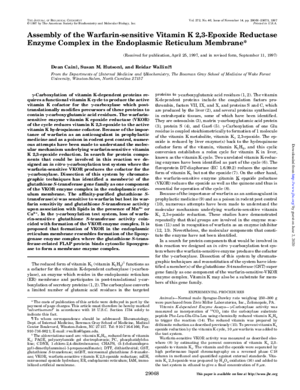 (PDF) Assembly of the Warfarin-sensitive Vitamin K 2,3-Epoxide ...