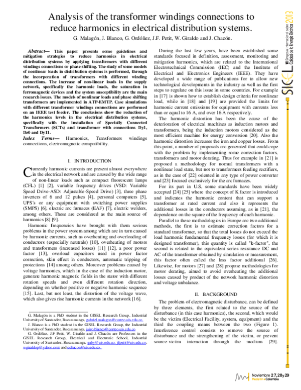 (PDF) Reducing Harmonics in Distribution Systems via Transformer Connections