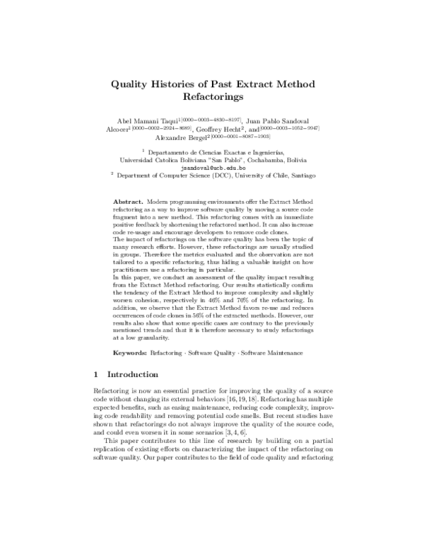 Pdf Quality Histories Of Past Extract Method Refactorings