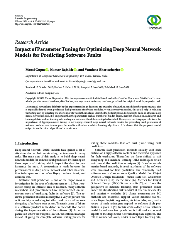(PDF) Impact of Parameter Tuning for Optimizing Deep Neural Network Models for Predicting ...
