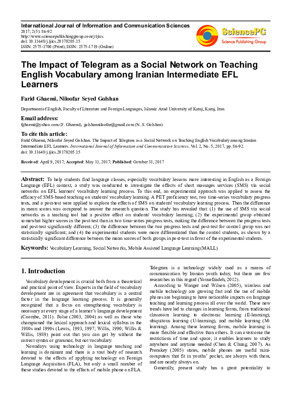 (PDF) The Impact of Telegram as a Social Network on Teaching English ...