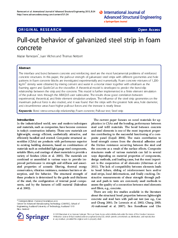 (PDF) Pull-out behavior of galvanized steel strip in foam concrete