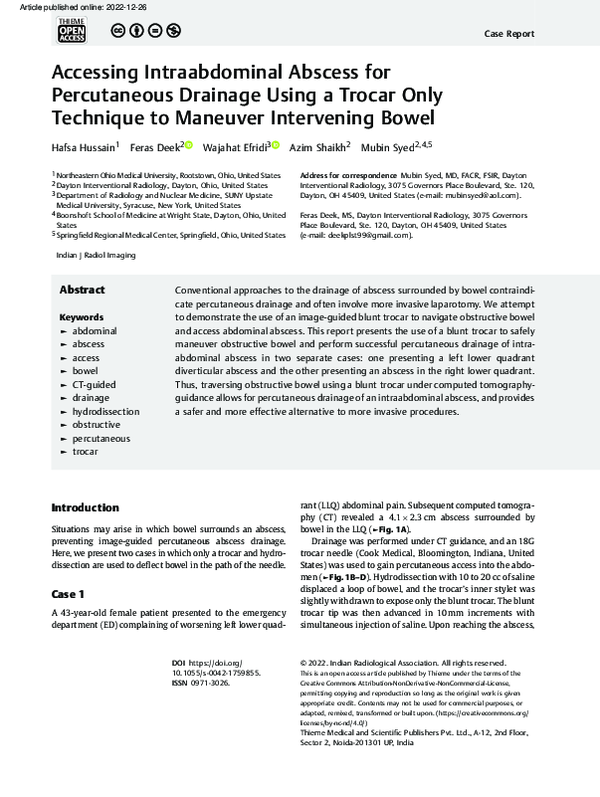 (PDF) Accessing Intraabdominal Abscess for Percutaneous Drainage Using ...