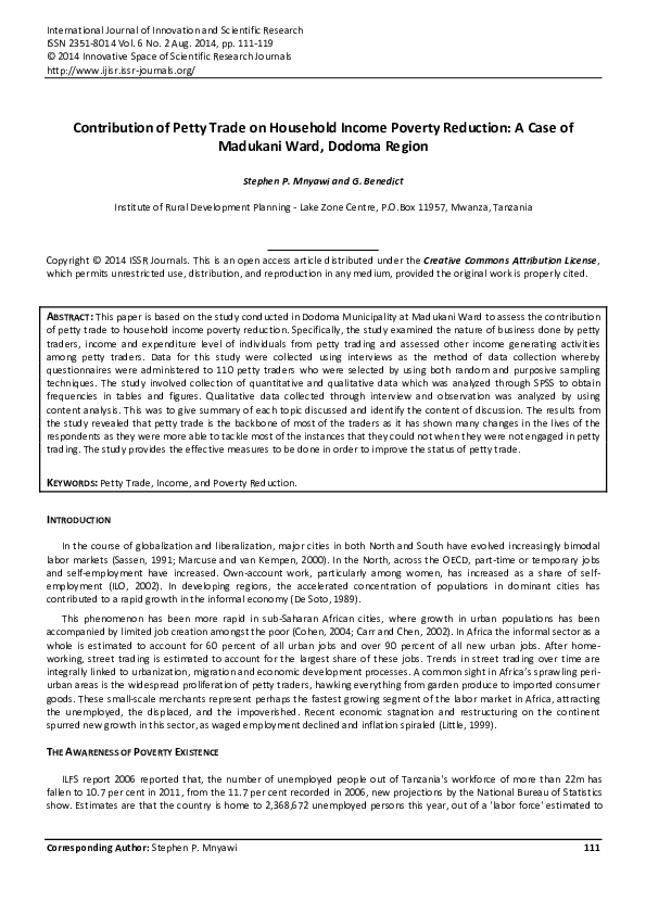 (PDF) Contribution of Petty Trade on Household Income Poverty Reduction ...