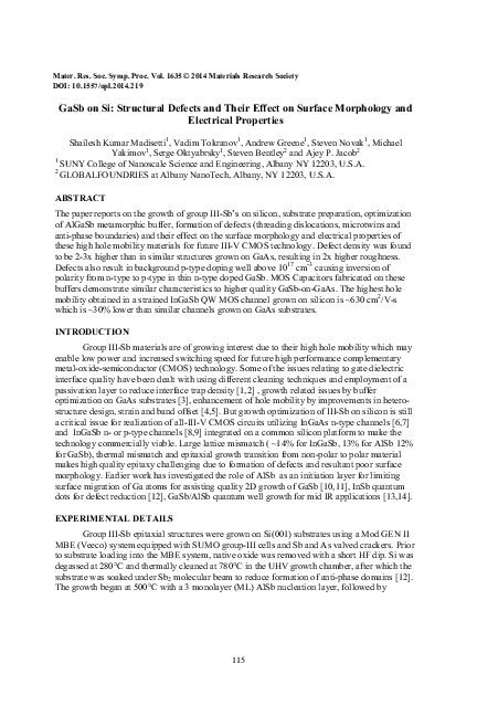 (PDF) GaSb on Si: Structural Defects and Their Effect on Surface ...