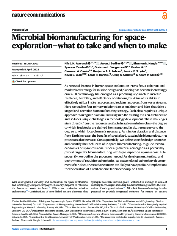 (PDF) Microbial biomanufacturing for space-exploration—what to take and ...