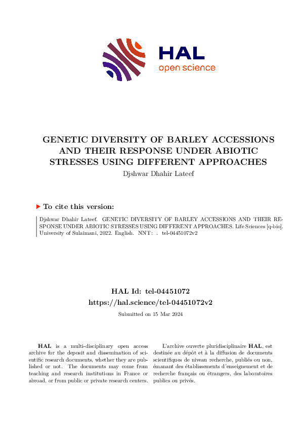 (PDF) Genetic Diversity of Barley Accessions and Their Response Under ...