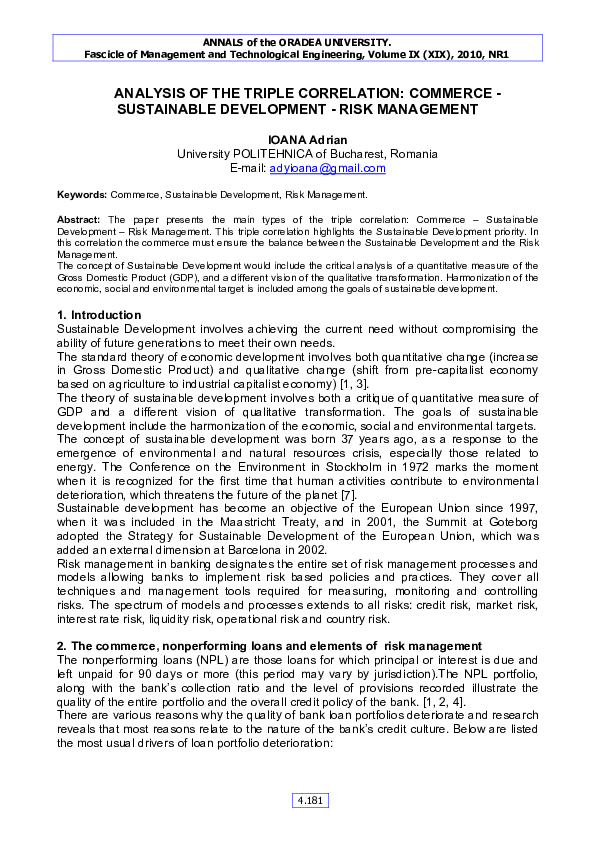 (PDF) Analysis of the Triple Correlation: Commerce - Sustainable Development - Risk Management