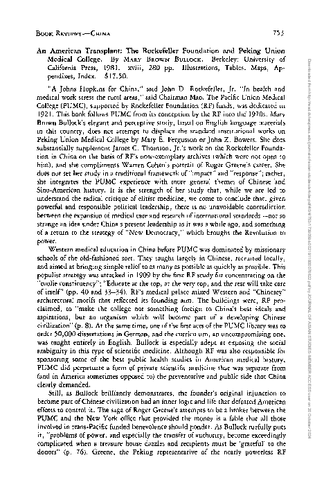(PDF) (Review) An American Transplant: The Rockefeller Foundation and ...