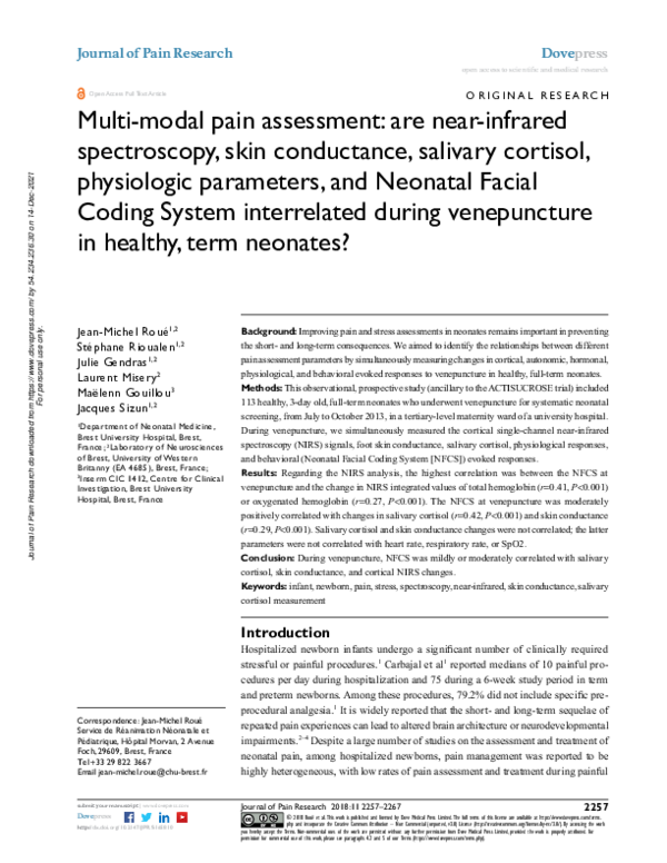 (PDF) Multimodal pain assessment: are near-infrared spectroscopy, skin ...
