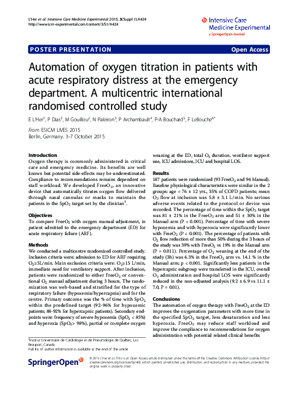 (PDF) Automation of oxygen titration in patients with acute respiratory ...