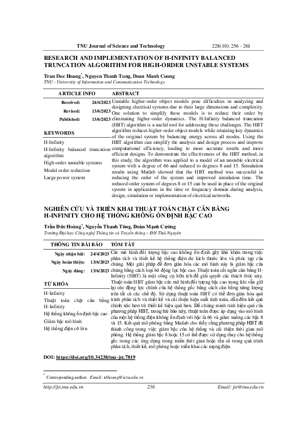 (PDF) Research and Implementation of H-Infinity Balanced Truncation Algorithm for High-Order ...