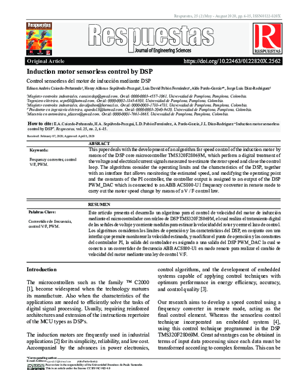 Pdf Induction Motor Sensorless Control By Dsp