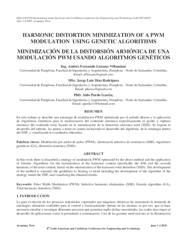(PDF) Harmonic Distortion Minimization of a PWM Modulation using Genetic Algorithms Minimización ...