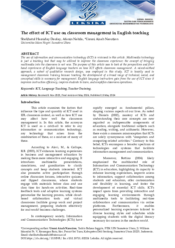 (PDF) The effect of ICT use on the classroom management in language ...