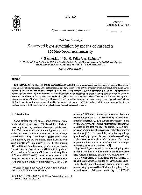 (PDF) Squeezed light generation by means of cascaded second-order nonlinearity