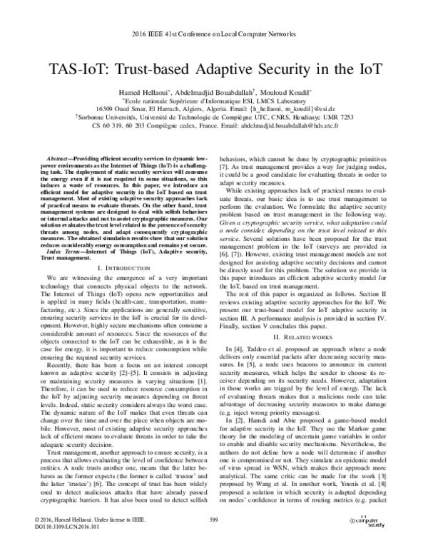 (PDF) TAS-IoT: Trust-Based Adaptive Security in the IoT