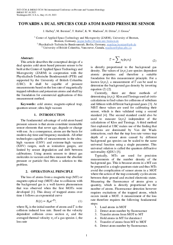 (PDF) Towards a dual species cold atom based pressure sensor