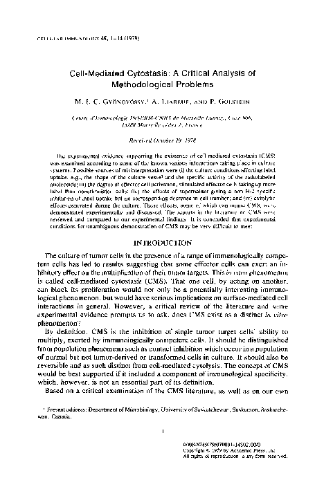 (PDF) Cell-mediated cytostasis: A critical analysis of methodological ...