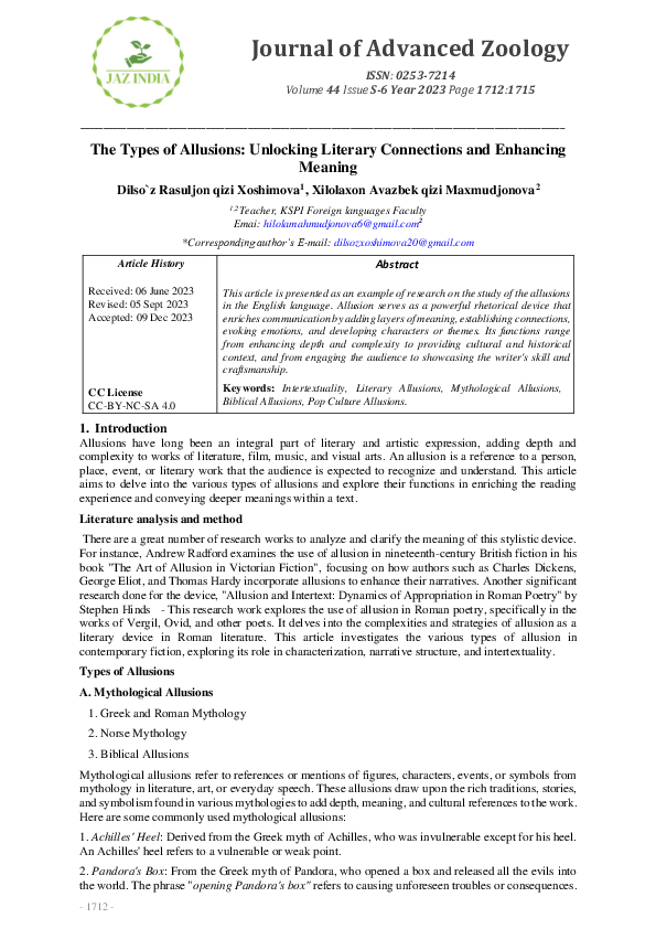 (PDF) The Types of Allusions: Unlocking Literary Connections and ...