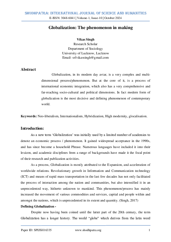 (PDF) Globalization: The phenomenon in making