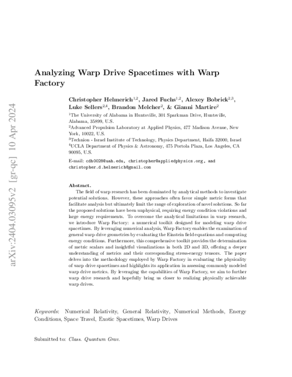 (PDF) Analyzing warp drive spacetimes with Warp Factory
