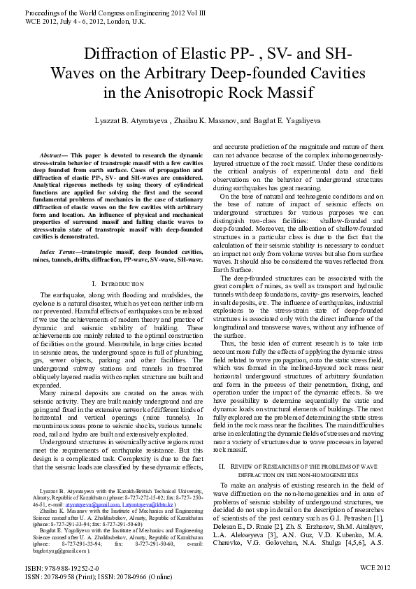 (PDF) Diffraction of Elastic PP-, SV-and SH-Waves on the Arbitrary Deep-founded Cavities in the ...