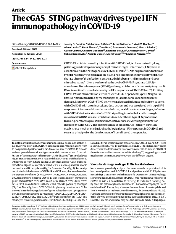 (PDF) The cGAS–STING pathway drives type I IFN immunopathology in COVID ...