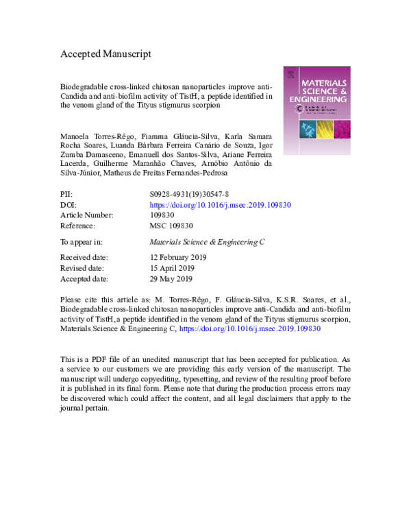 (PDF) Biodegradable cross-linked chitosan nanoparticles improve anti-Candida and anti-biofilm ...