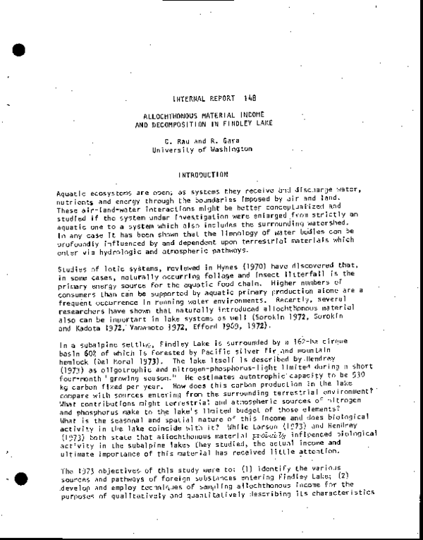 (PDF) Allochthonous material income and decomposition in Findley Lake