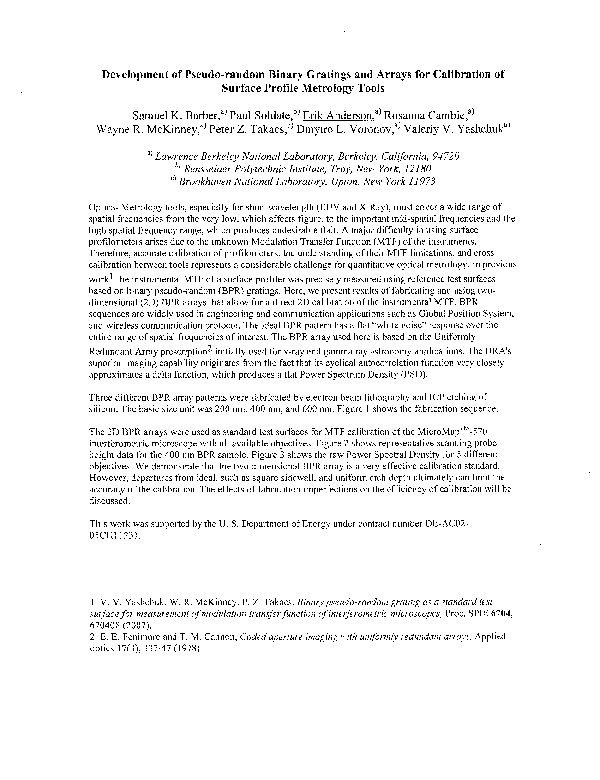 (PDF) Development of pseudo-random binary gratings and arrays for calibration of surface profile ...